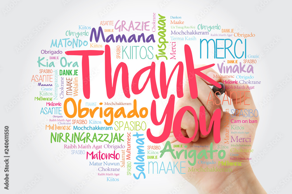 Thank You word cloud in different languages with marker, concept ...