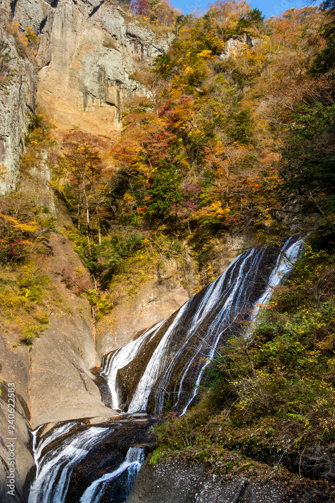 Autumn leaves of Fukuroda Falls in Daigo-cho, Kuji-district, Ibaraki ...