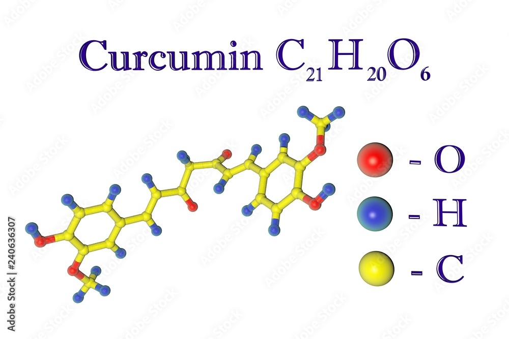 Molecular Structure Of Curcumin Molecule Produced By Turmeric Roots
