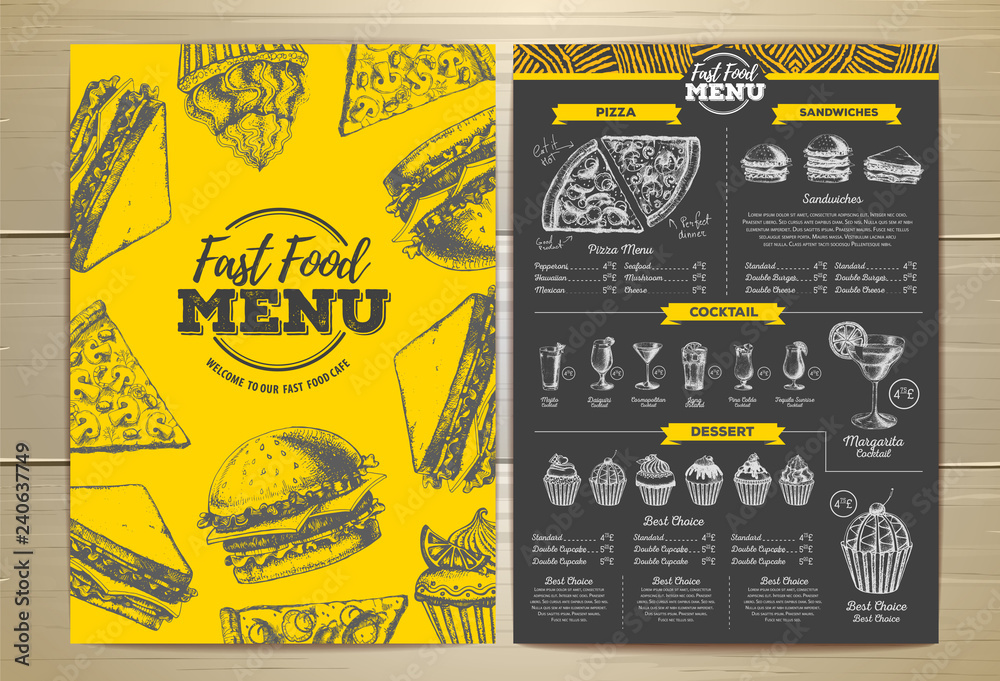 Vintage fast food menu design. Sandwich sketch Stock Vector | Adobe Stock