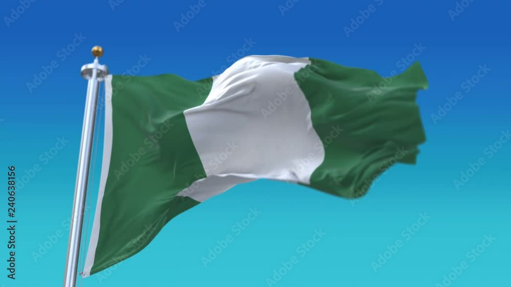 4k looping Nigeria flag with flagpole waving in wind.A fully digital ...