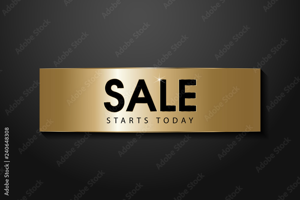 Gold Sale Starts today. Black sale on gold background. Shine salling ...