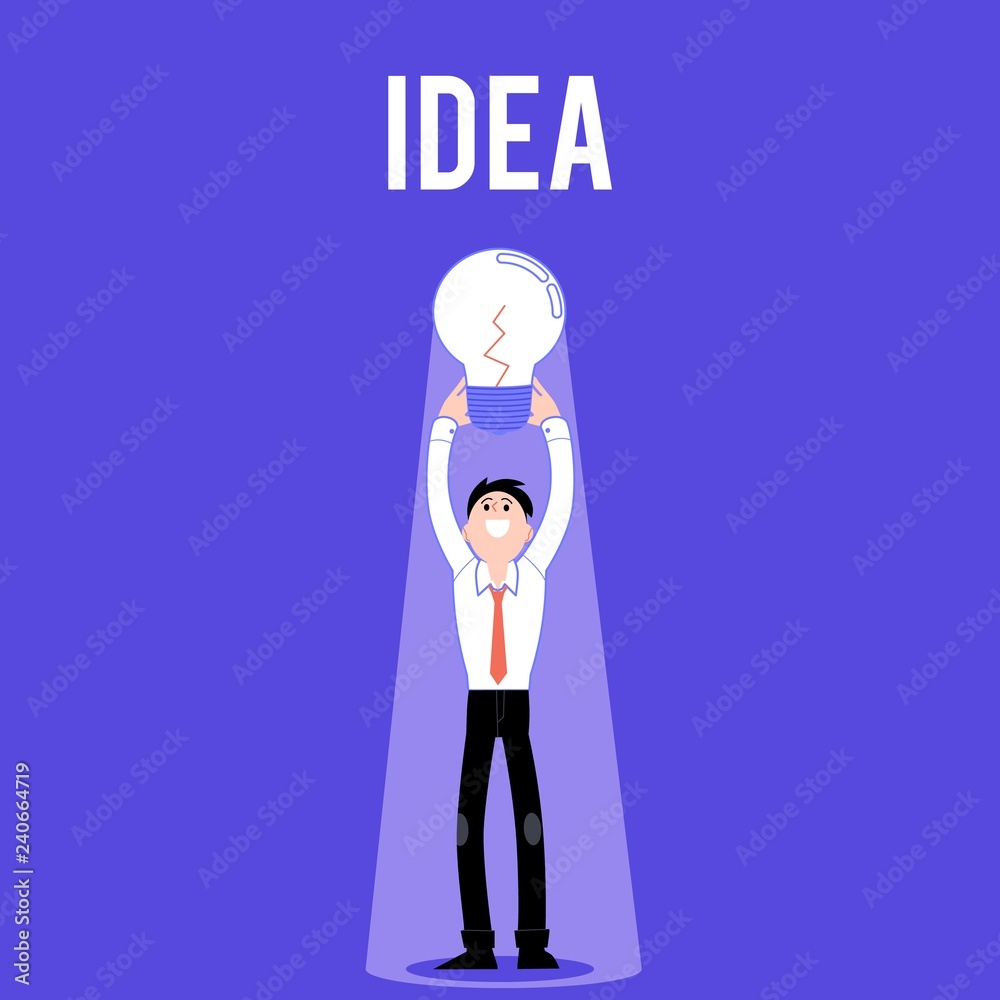 Vector employee creativity concept with happy business man holding big ...