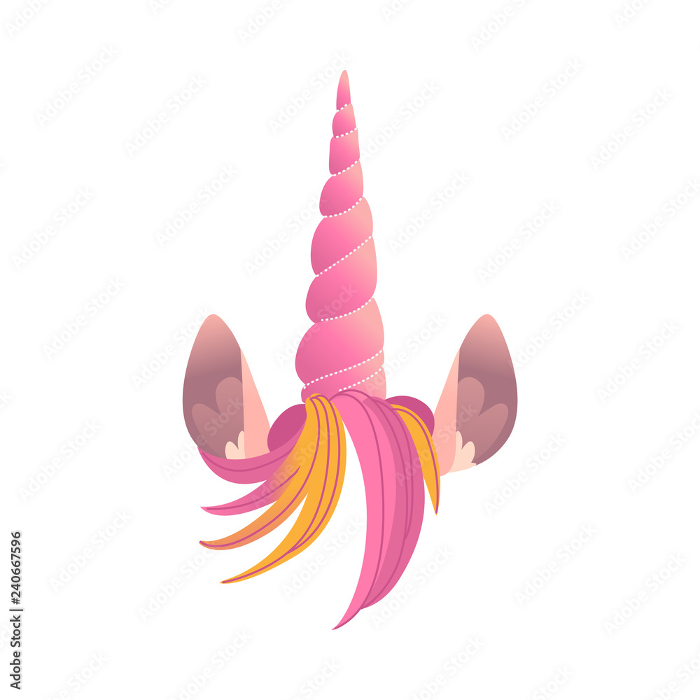 Unicorn pink horn with hair and ears vector illustration - isolated ...
