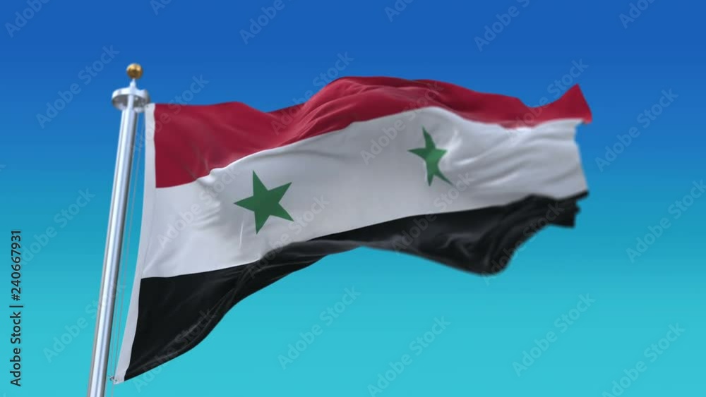 4k Seamless Syria flag with flagpole waving in wind.A fully digital ...