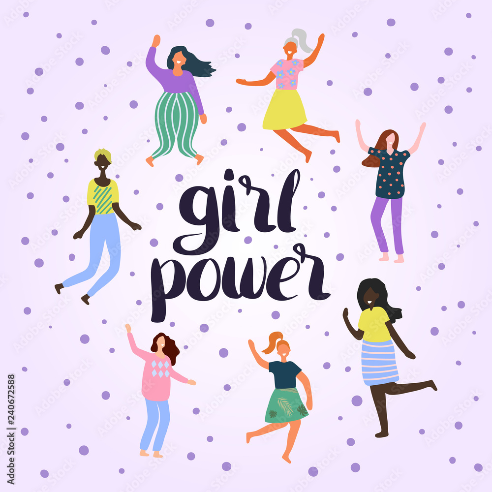 Background with multiracial women of different figure type and size ...