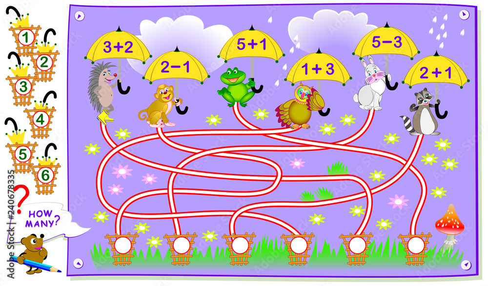 Educational page with exercises for children on addition and ...