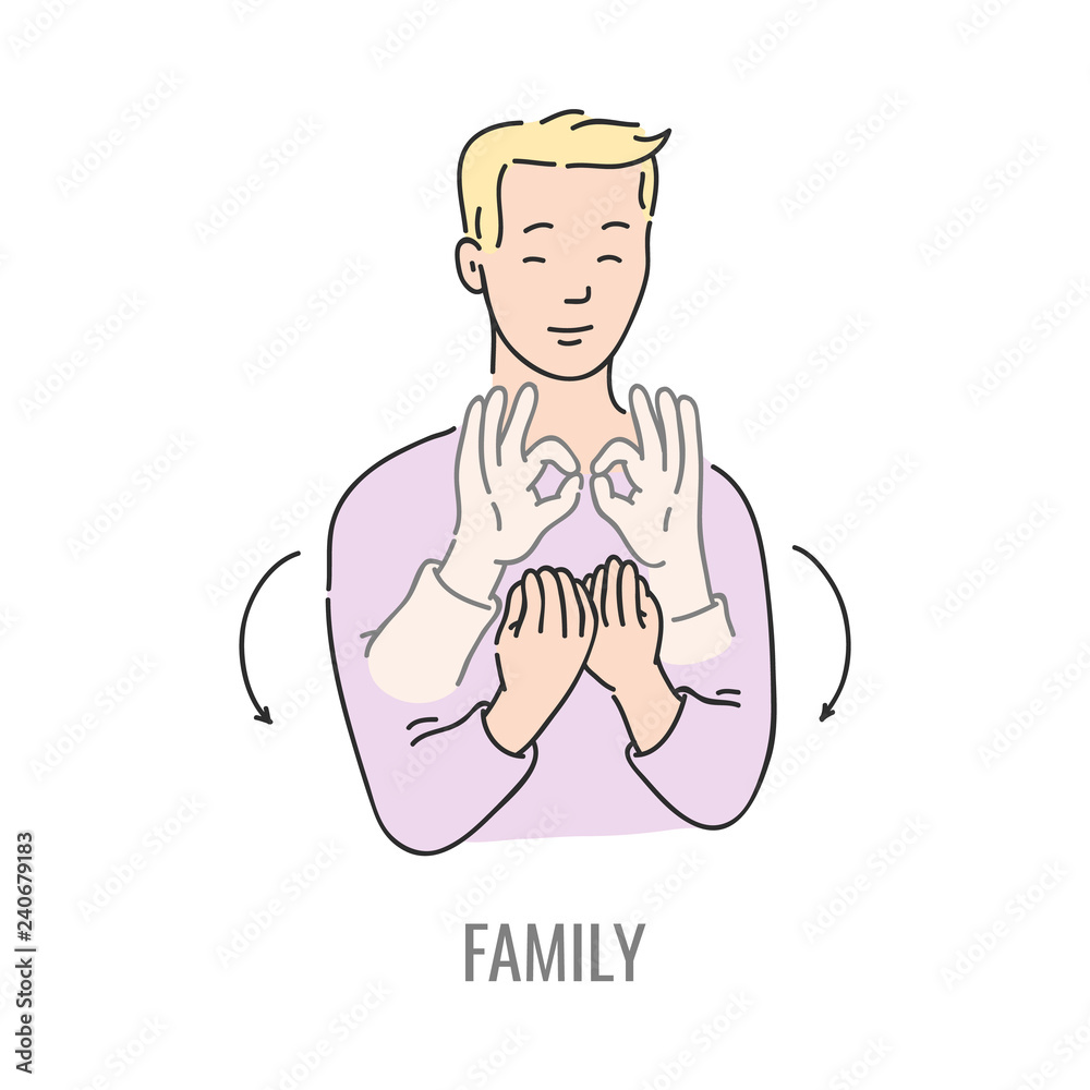 Vector blonde man showing family deaf-mute sign language symbol ...
