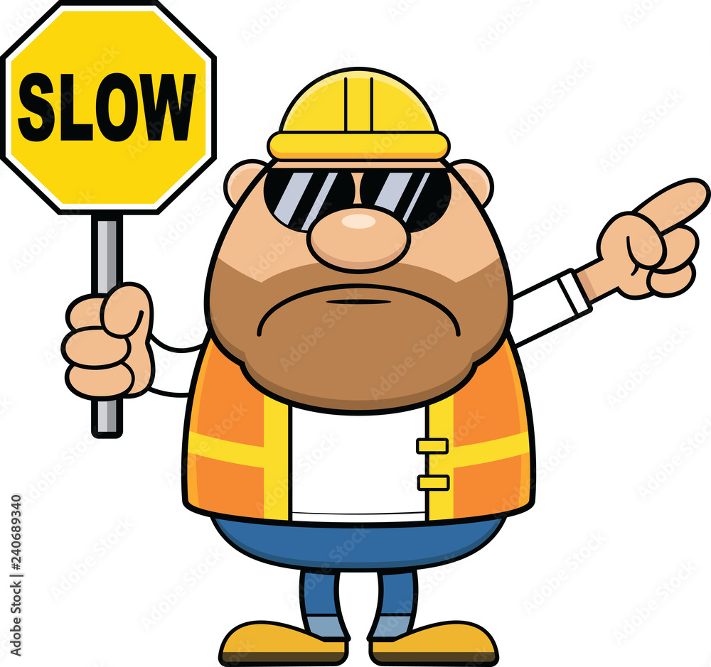 Cartoon Construction Worker Slow Sign Stock Vector | Adobe Stock