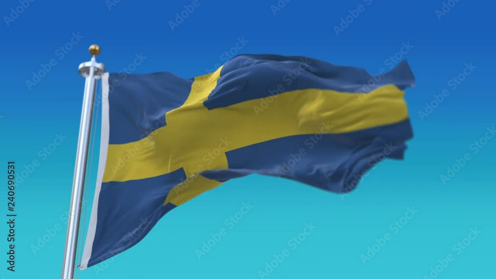 4k Seamless Sweden flag waving in wind,fully digital rendering,The animation loops at 20 seconds ...