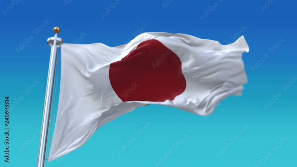 4k Seamless japan flag with flagpole waving in wind,fully digital ...