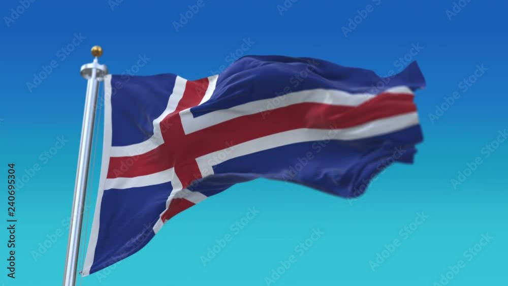4k iceland flag with flagpole waving in wind,fully digital rendering ...
