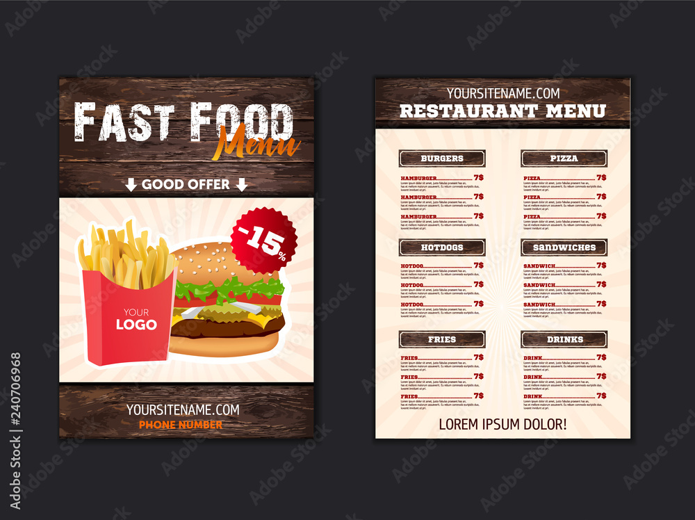 Stylish menu for fast food restaurant. blank for brochure or leaflet ...