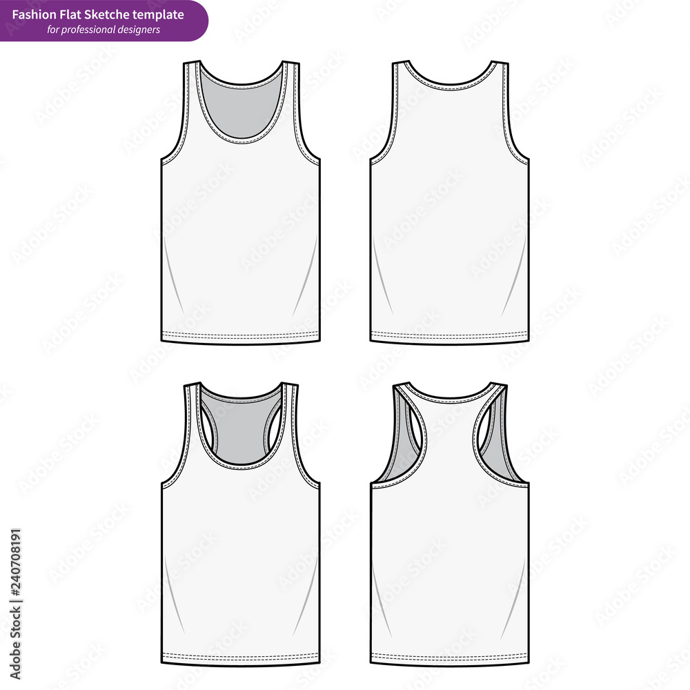 Sleeveless TANK TOP fashion flat technical drawing template Stock ...