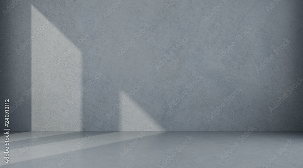 Abstract of empty room space with sun light cast the window shadow on ...