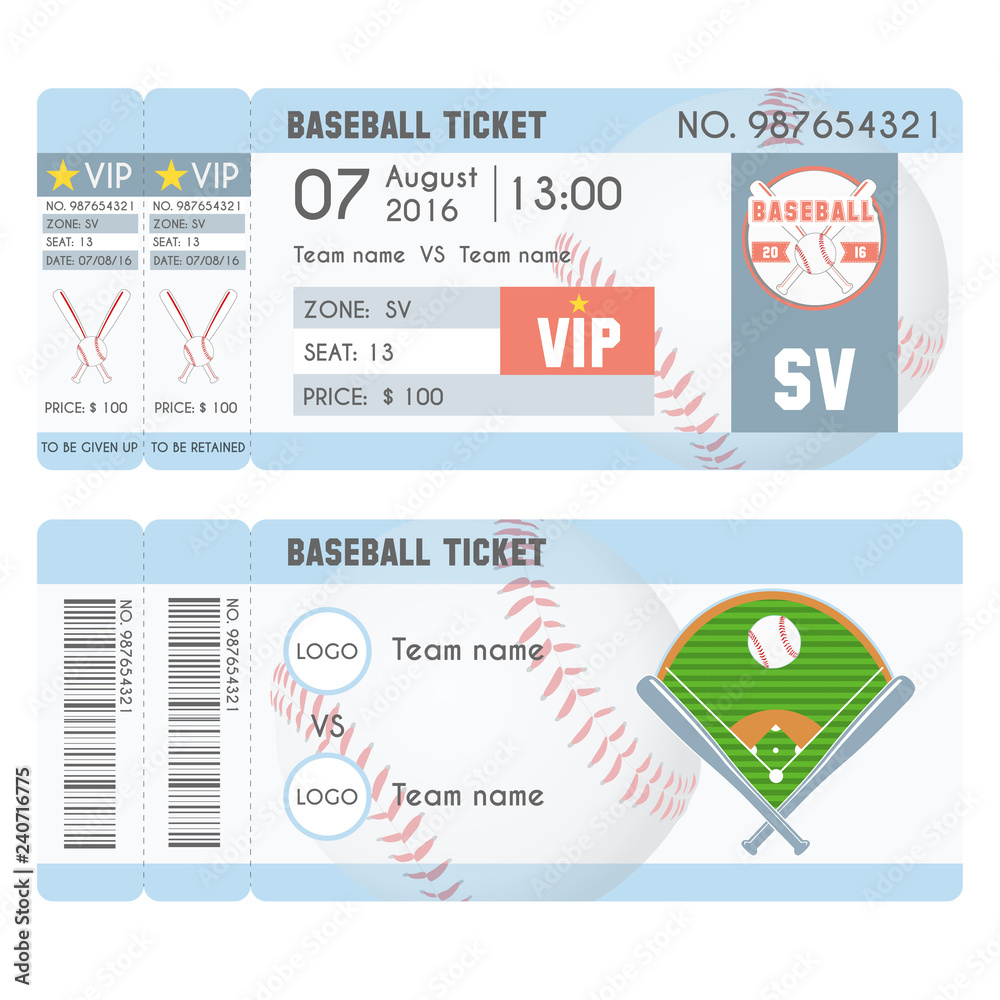 Baseball Ticket Modern Design. Baseball ball, bat, field. Vector ...
