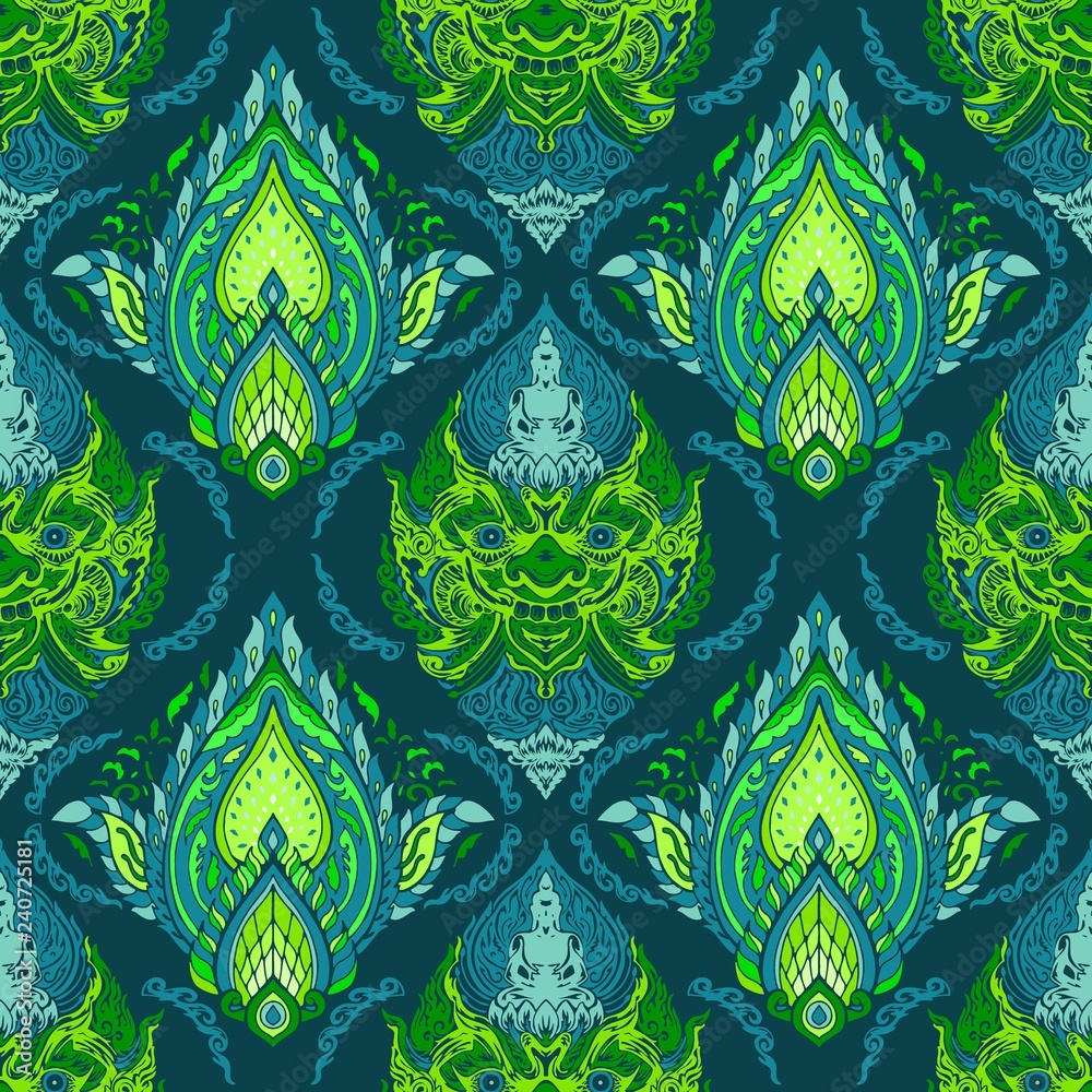 Line Thai king of god Giant and Buddha with petal flower design for ...