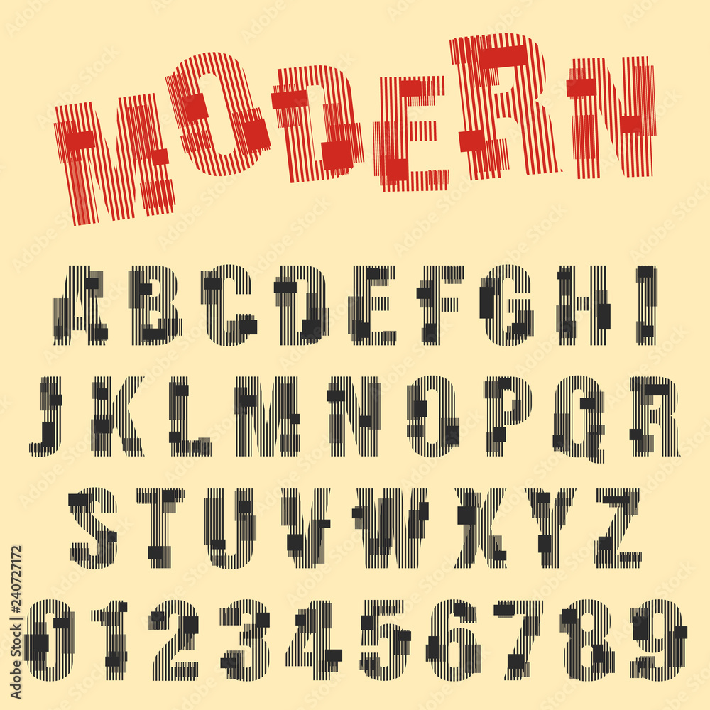 Modern font alphabet. Set of letters and numbers line design Stock ...