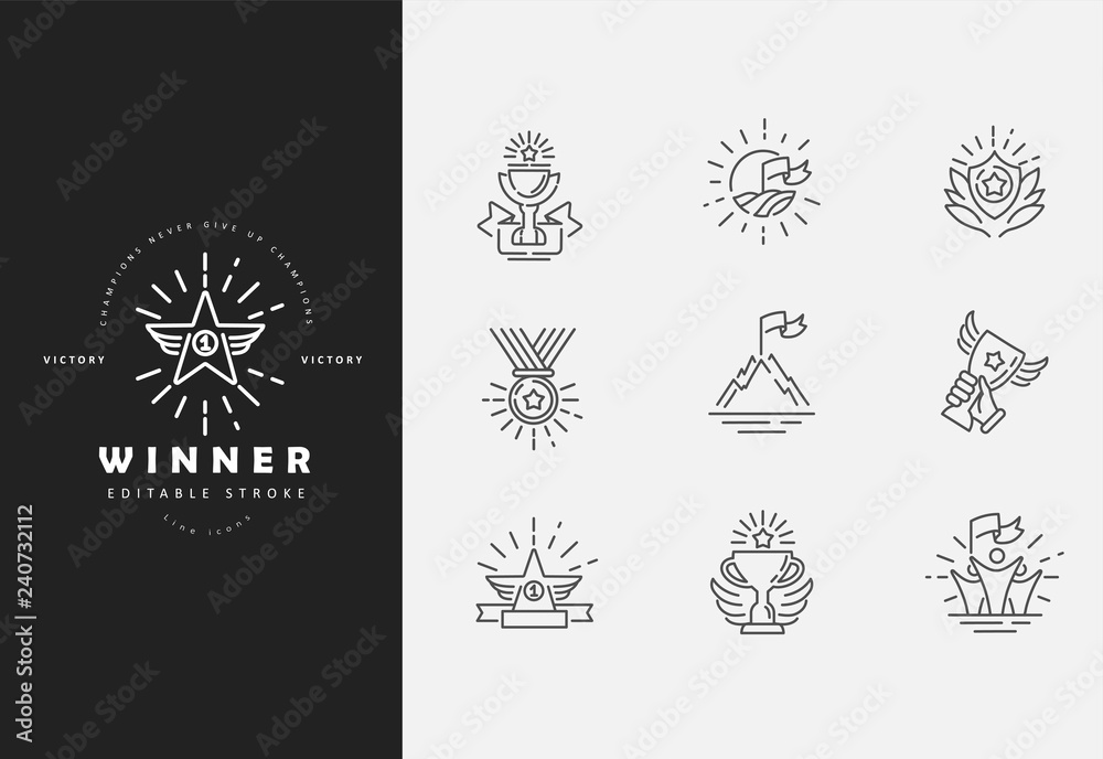 Vector icon and logo winner and champion. Editable outline stroke size ...