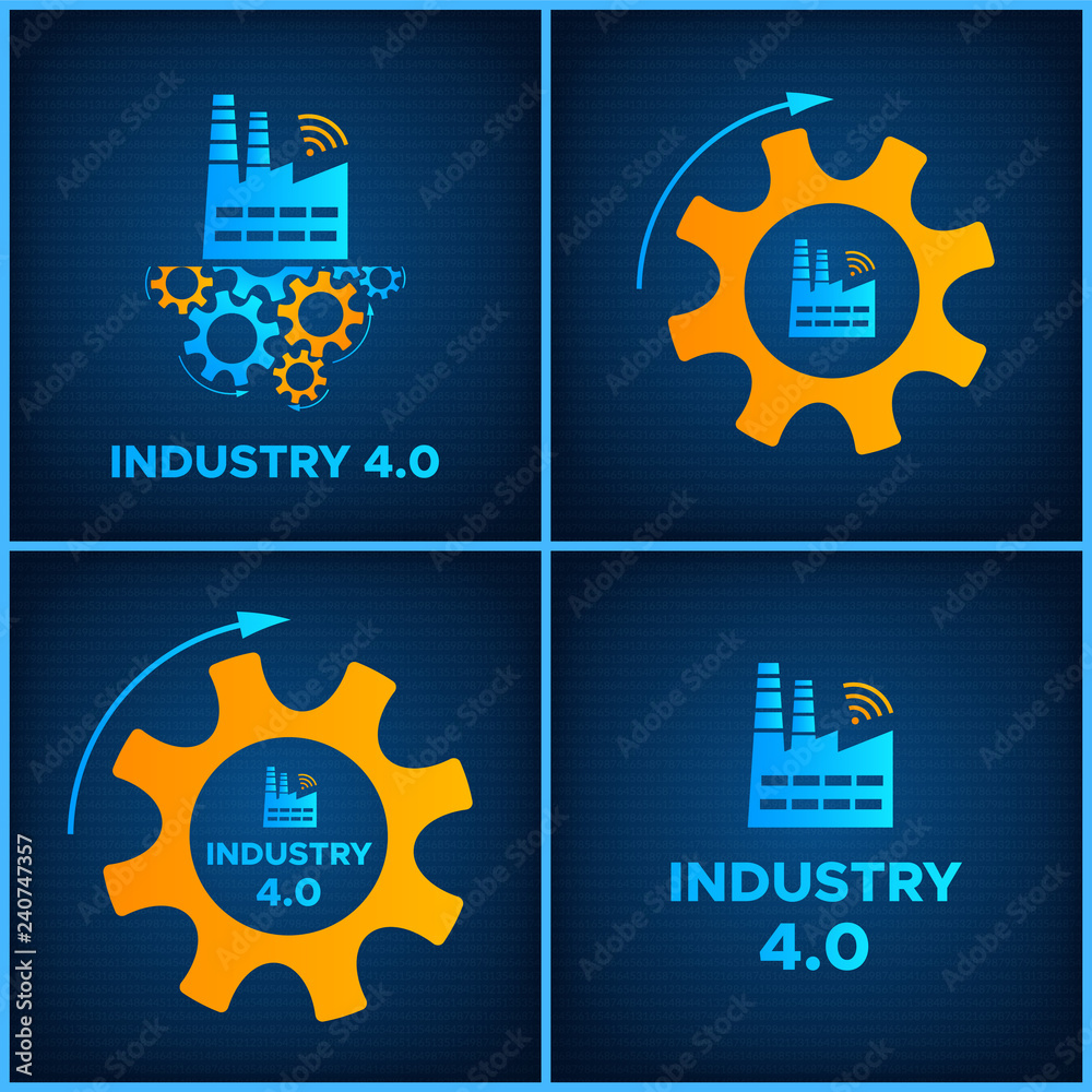 Factory and gear industry 4.0 concept set vector illustration ...