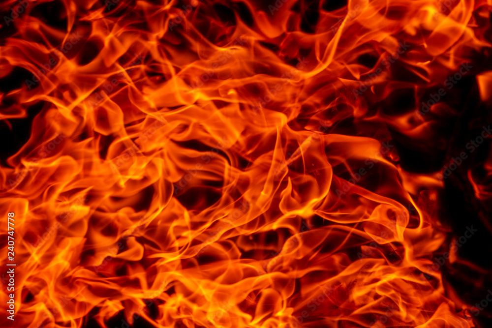 Fire flames on Abstract art black background, Burning red hot sparks ...