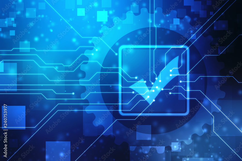 Check mark symbol in digital background, Technology abstract background ...
