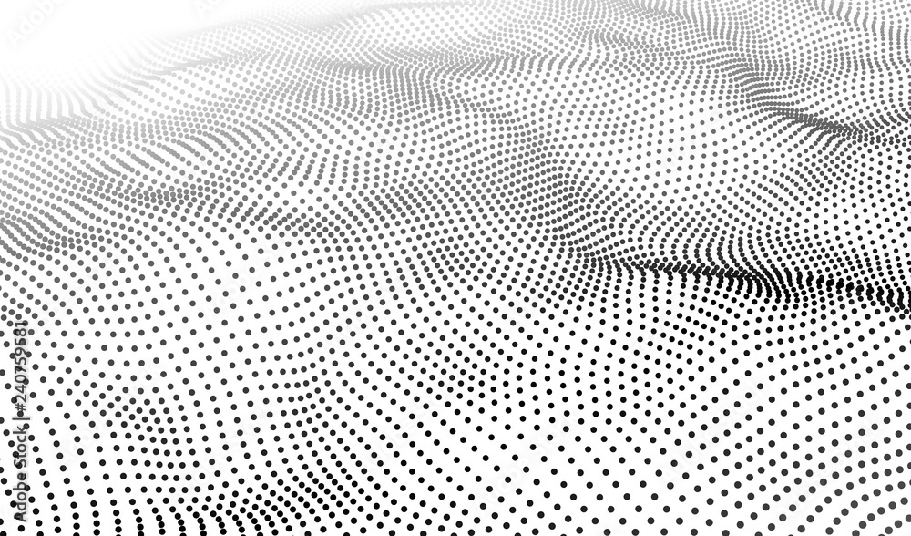 Wave 3d. Wave of particles. Futuristic point wave. Design for poster ...