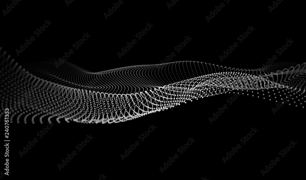 Wave 3d. Wave of particles. Futuristic point wave. Design for poster. Technology vector ...