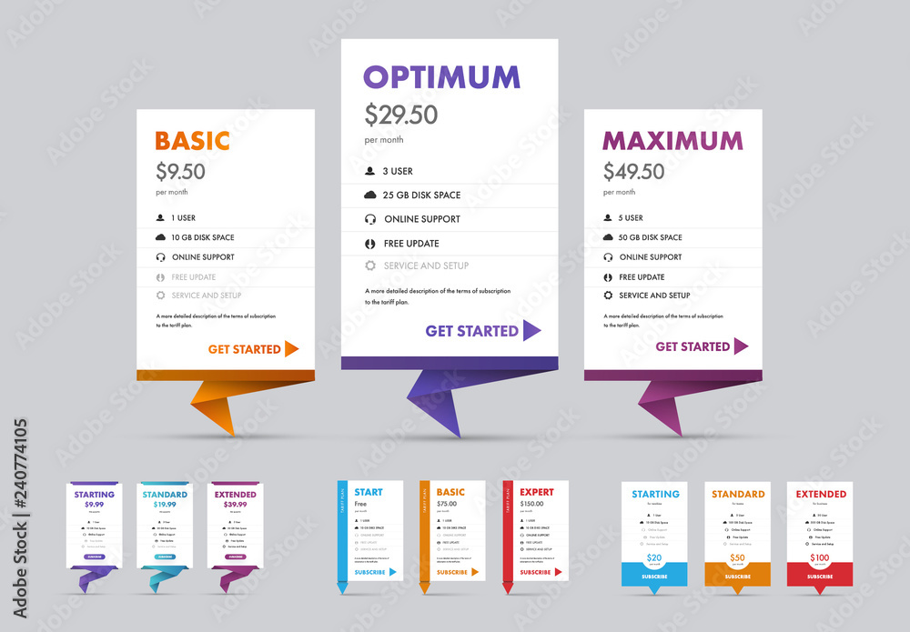 Pricing Table Layout Set Stock Template | Adobe Stock