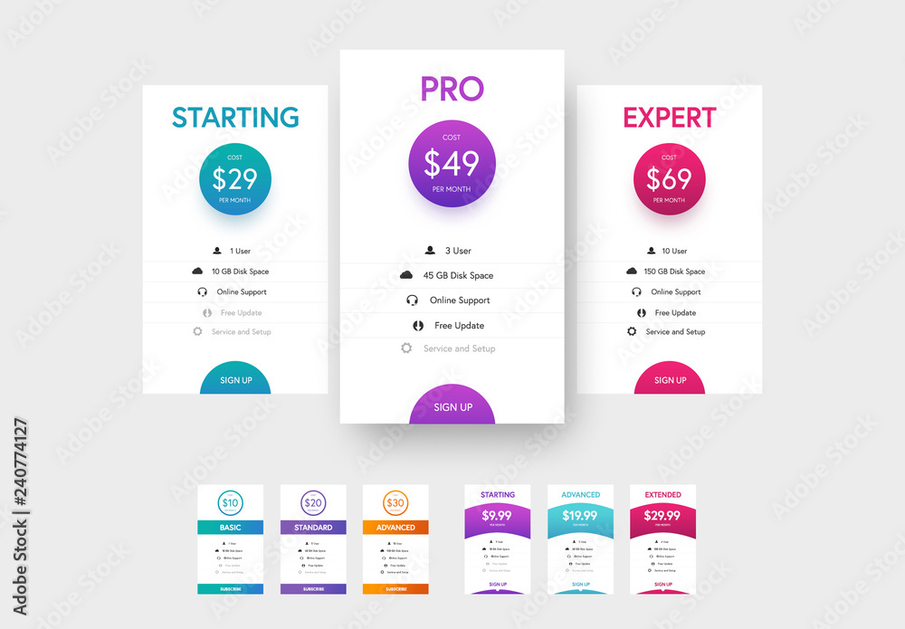 Pricing Table Layout Set Stock Template | Adobe Stock