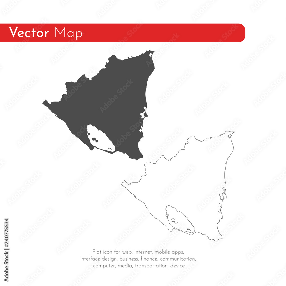 Vector map Nicaragua. Isolated vector Illustration. Black on White ...