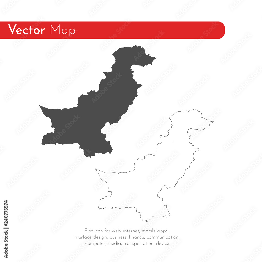 Vector map Pakistan. Isolated vector Illustration. Black on White ...