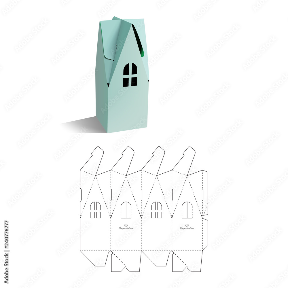 Candy model box of house. Retail Box with Die-cut Layout. Package ...