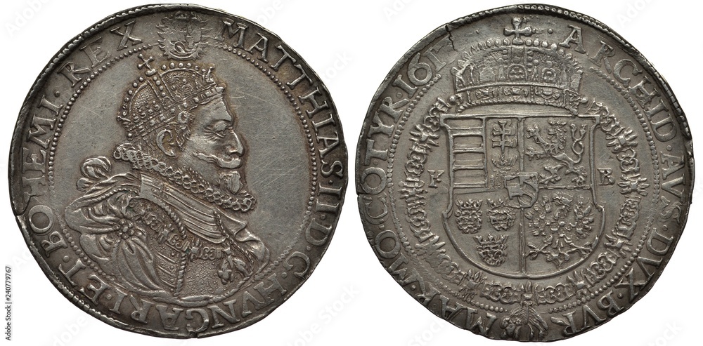 Holy Roman Empire of German Nation silver coin 1 one thaler 1612, bust ...