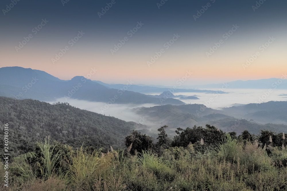 Mountain view morning of the hill around with the ocean of mist with ...