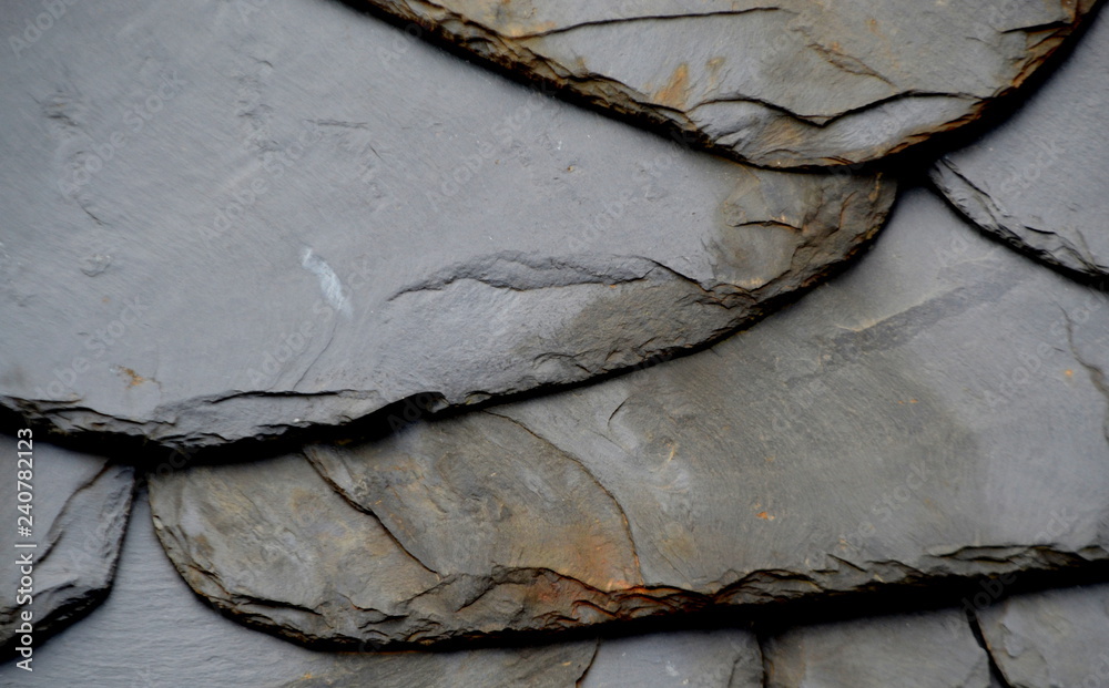 Details of shale roof on a house built from schist in Piodão, one of ...