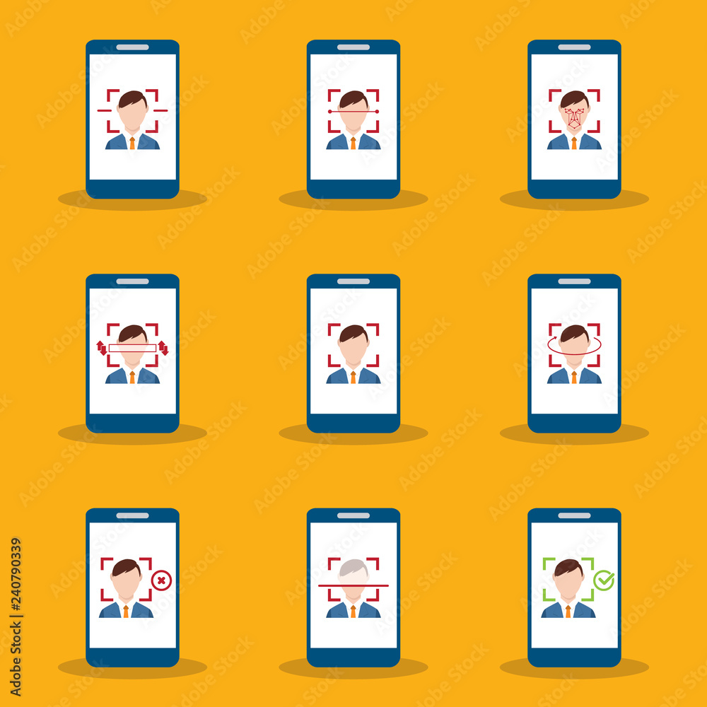 Facial recognition. Face, Facial recognition system icon set. Biometric ...