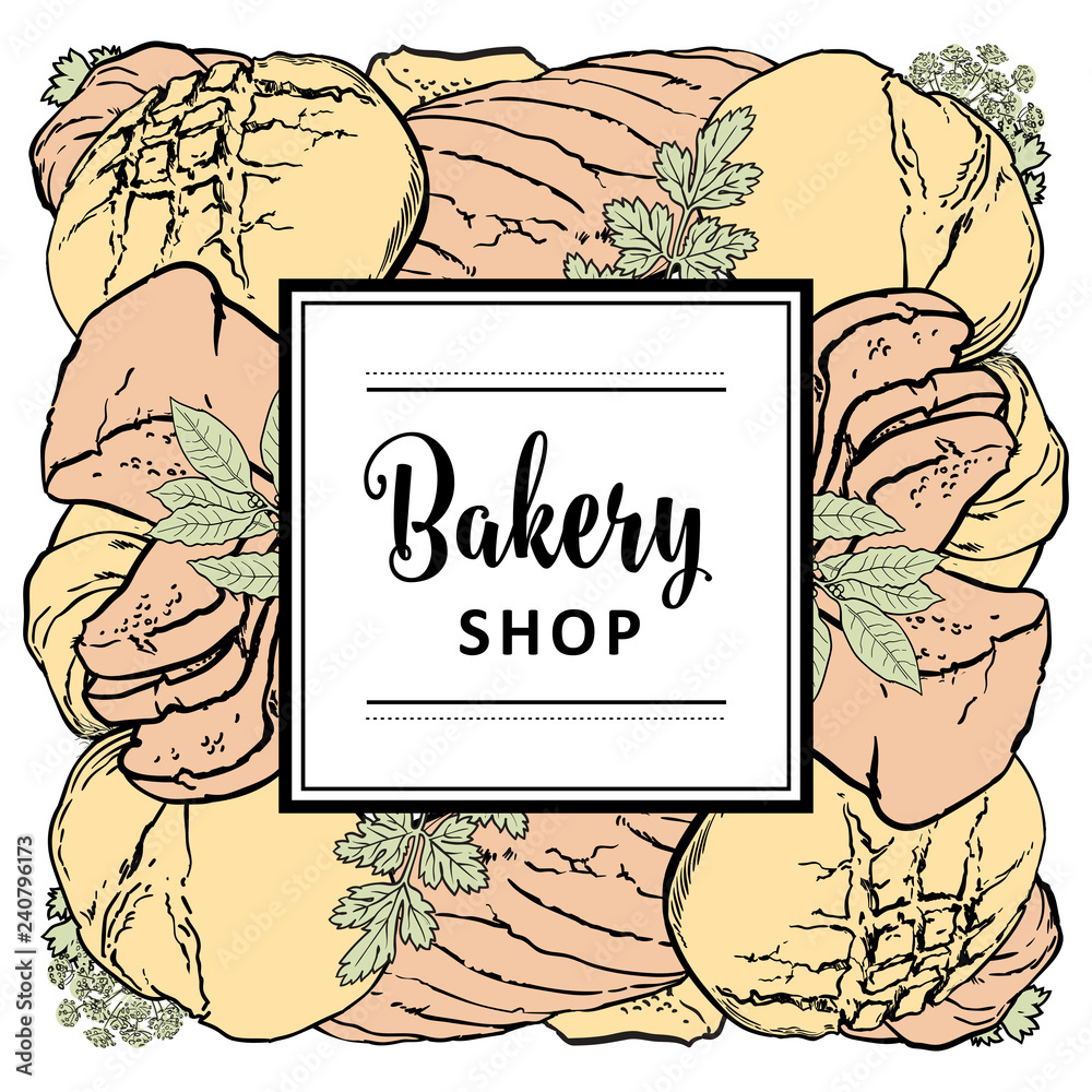 Vector bakery brand logo with loafs of white, brown rye bread, wheat ...