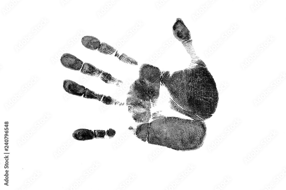 Black prints of hand on transparent paper. Black handprint. Isolated on ...