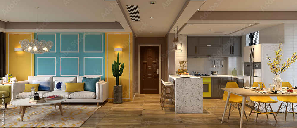 3d render modern colorful home interior Stock Illustration | Adobe Stock