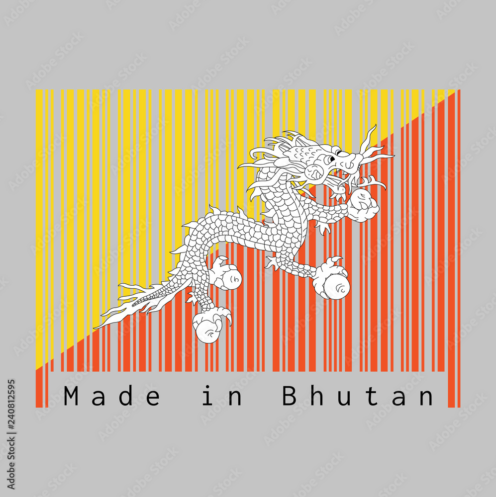 Barcode set the color of Bhutan flag, triangle yellow and orange with ...