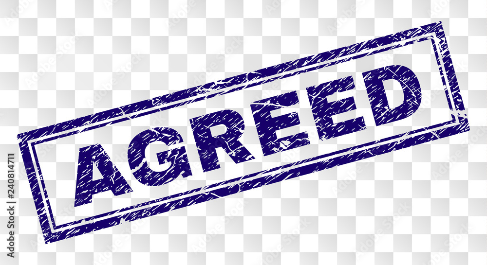 AGREED stamp seal print with grunge style and double framed rectangle ...