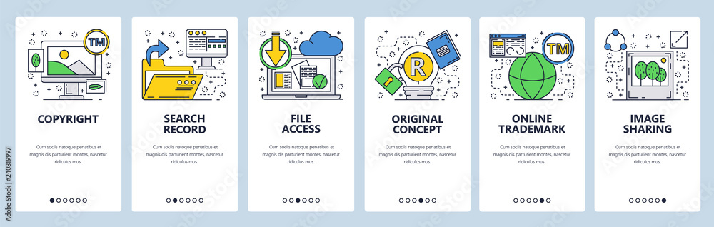 Web site onboarding screens. Files access and download, open folder ...