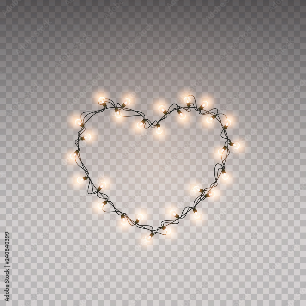 Heart lamp lights effect. Illuminated garlands isolated on transparent ...