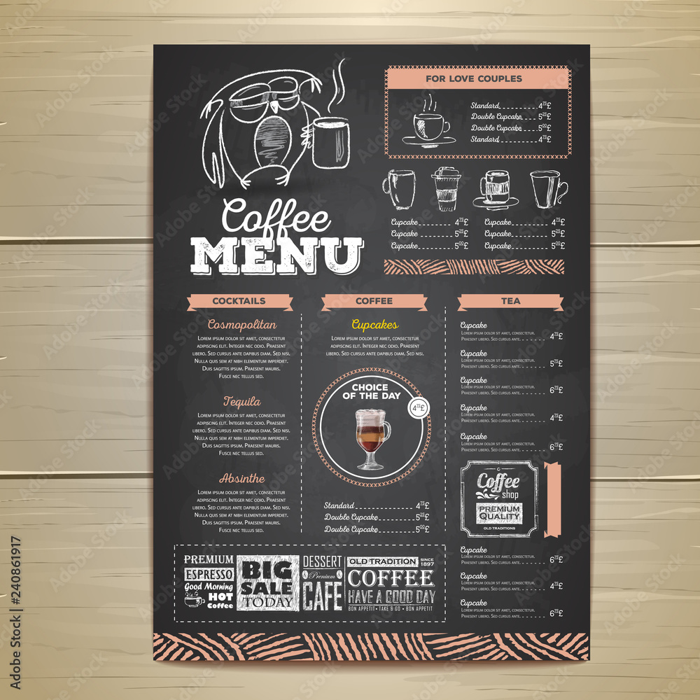Vintage chalk drawing coffee menu design. Stock Vector | Adobe Stock