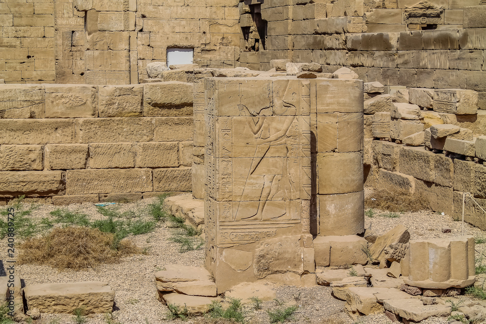 Ancient Egyptian temple Amon Ra in Luxor with columns and beautiful bas ...