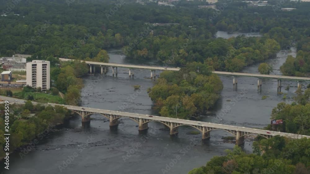 South Carolina Columbia Aerial v19 Panning around Congaree River with ...