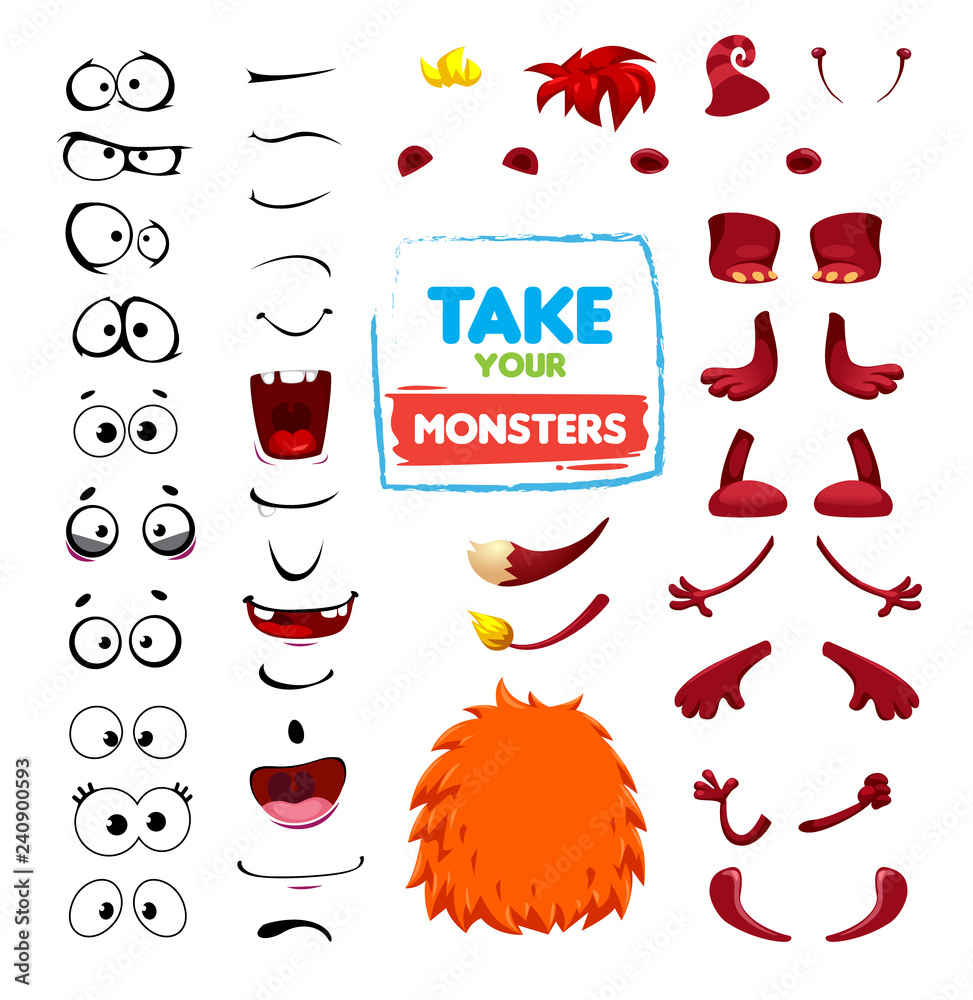 vector designer to create different cute monsters emotions Stock Vector ...