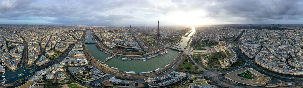 Paris Aerial 360 Panoramic Cityscape View in France. Beautiful City ...