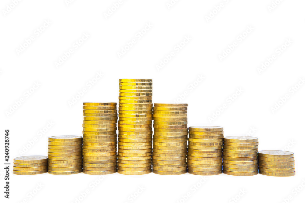 Gold coin stack graph isolated on white Stock Photo | Adobe Stock